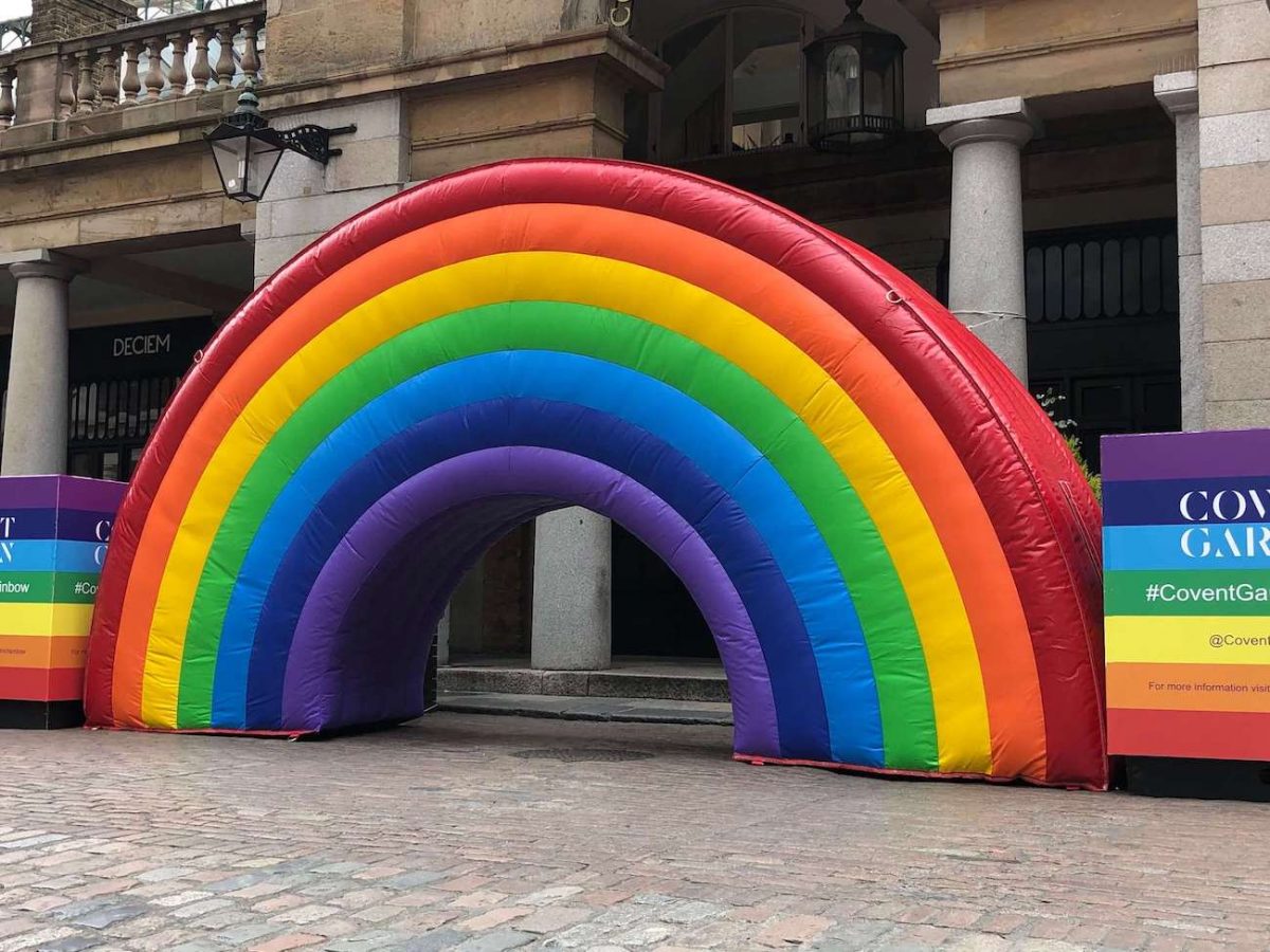 Eye-Catching Fun Custom Inflatable Rainbow at Covent Garden